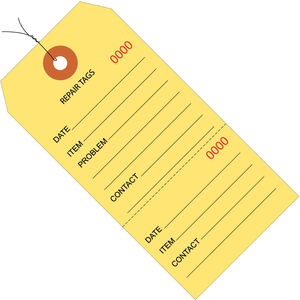 6-1/4" x 3-1/8" Yellow Pre-Wired Consecutively Numbered Repair Tags ...