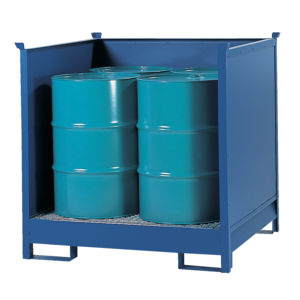 4-Drum Blue 66gal Carbon Steel Enclosed Transport Pallet w/ Grating ...