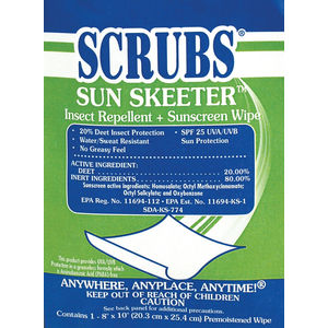 100 Single Pak SCRUBS®SUN SKEETER™ Insect and Sunscreen Towellette ...