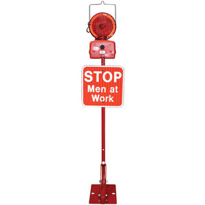 Red Square Permanent Mount Stand w/ Sign & Red Light Warning Sign ...
